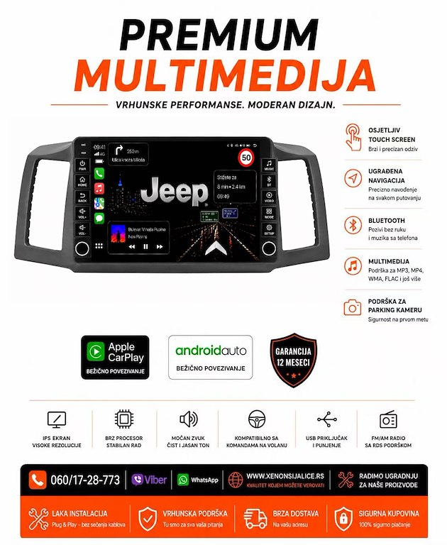 JEEP MULTIMEDIJA ANDROID,CAR PLAY NAVIGACIJA TOUCH SCREEN 10 INCA