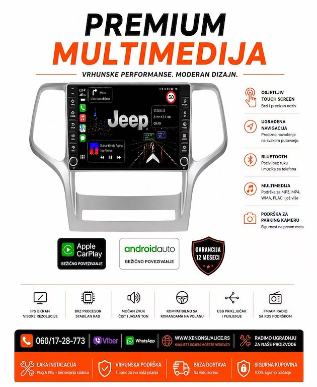 JEEP MULTIMEDIJA ANDROID,CAR PLAY NAVIGACIJA TOUCH SCREEN 10 INCA