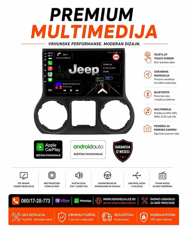 JEEP MULTIMEDIJA ANDROID,CAR PLAY NAVIGACIJA TOUCH SCREEN 10 INCA