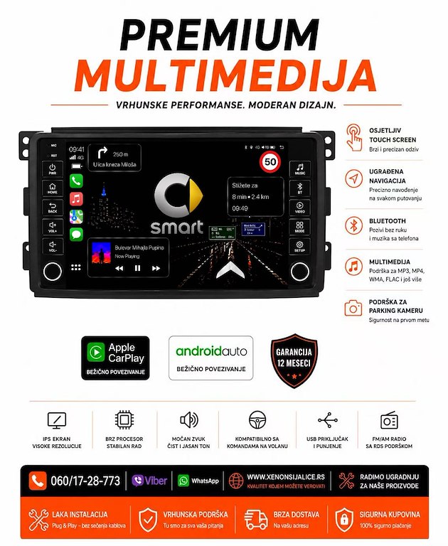 SMART MULTIMEDIJA ANDROID,CAR PLAY NAVIGACIJA TOUCH SCREEN 9 INCA