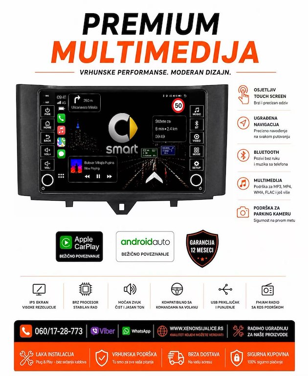 SMART MULTIMEDIJA ANDROID,CAR PLAY NAVIGACIJA TOUCH SCREEN 10 INCA