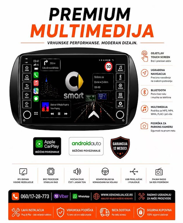 SMART NOVI TIP MULTIMEDIJA ANDROID,CAR PLAY NAVIGACIJA TOUCH SCREEN 10 INCA