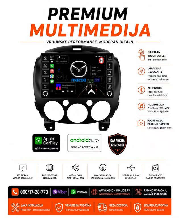MAZDA 2 MULTIMEDIJA ANDROID,CAR PLAY NAVIGACIJA TOUCH SCREEN 10 INCA