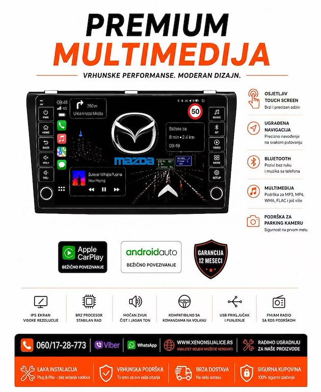 MAZDA 3 MULTIMEDIJA ANDROID,CAR PLAY NAVIGACIJA TOUCH SCREEN 10 INCA