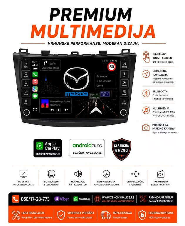 MAZDA 3 NOVI TIP MULTIMEDIJA ANDROID,CAR PLAY NAVIGACIJA TOUCH SCREEN 10 INCA
