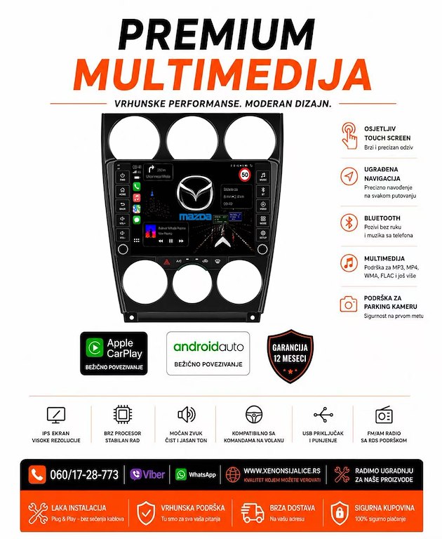 MAZDA 6 MULTIMEDIJA ANDROID,CAR PLAY NAVIGACIJA TOUCH SCREEN 10 INCA