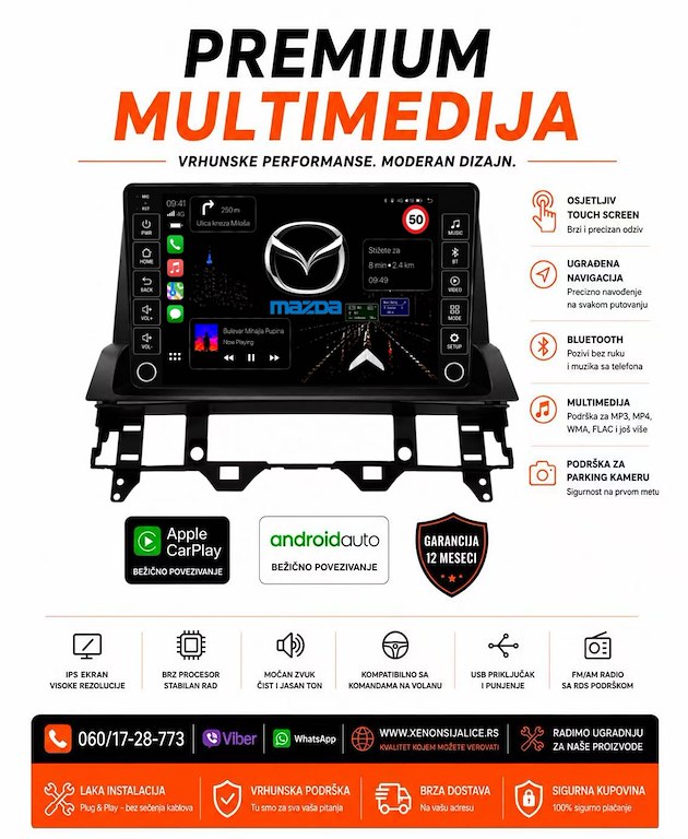 MAZDA 6 MULTIMEDIJA ANDROID,CAR PLAY NAVIGACIJA TOUCH SCREEN 10 INCA