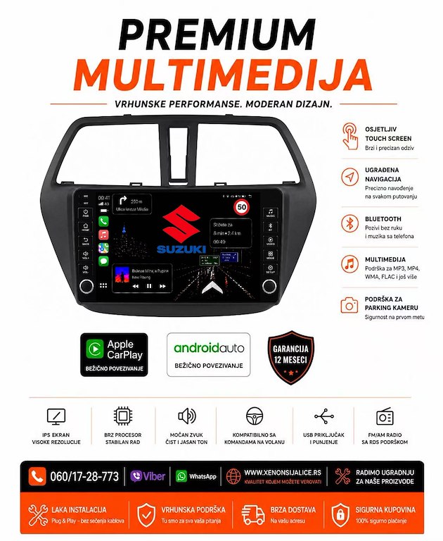 SUZUKI SX4,S CROSS MULTIMEDIJA ANDROID,CAR PLAY NAVIGACIJA TOUCH SCREEN 10 INCA