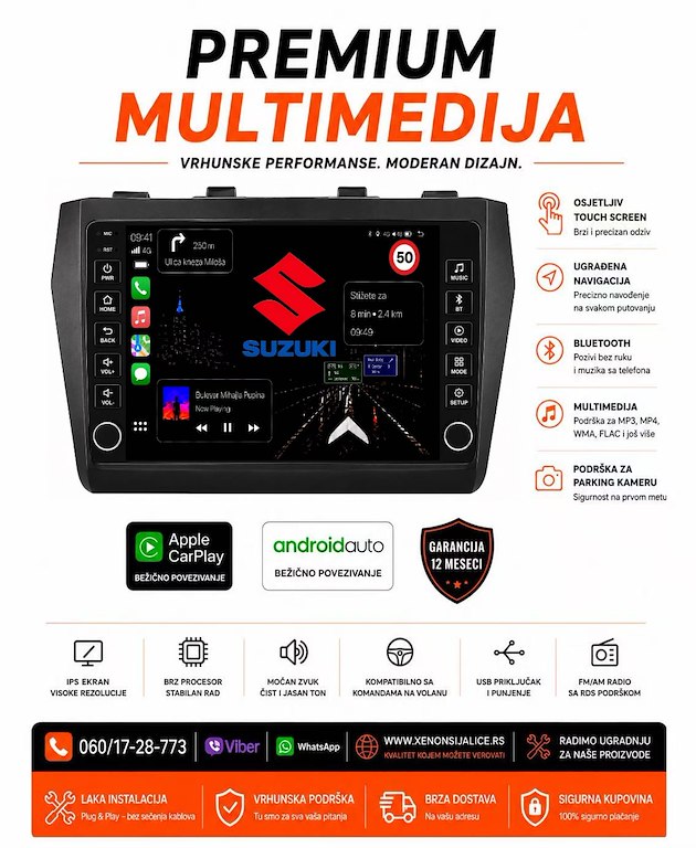 SUZUKI SWIFT NOVI TIP MULTIMEDIJA ANDROID,CAR PLAY NAVIGACIJA TOUCH SCREEN 10 INCA