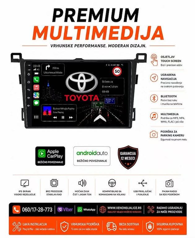 TOYOTA RAV 4 NOVI TIP MULTIMEDIJA ANDROID,CAR PLAY NAVIGACIJA TOUCH SCREEN 10 INCA