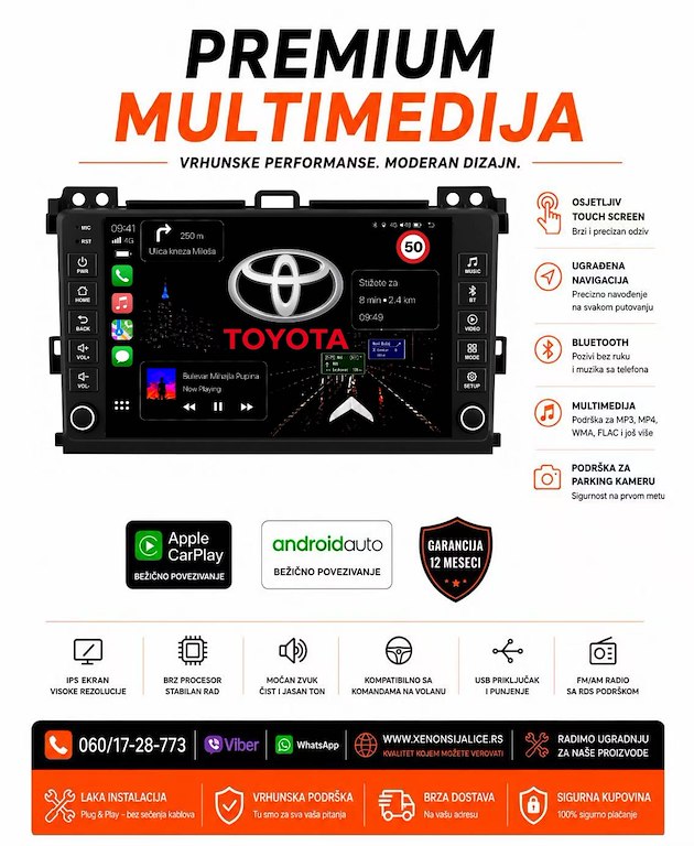 TOYOTA LAND CRUISER MULTIMEDIJA ANDROID,CAR PLAY NAVIGACIJA TOUCH SCREEN 10 INCA
