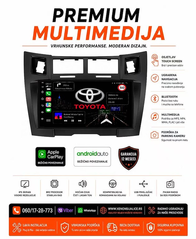 TOYOTA YARIS MULTIMEDIJA ANDROID,CAR PLAY NAVIGACIJA TOUCH SCREEN 10 INCA