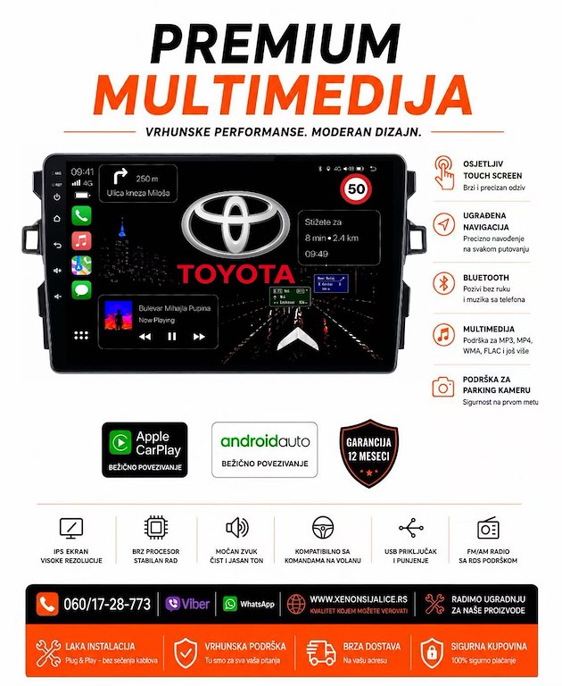 TOYOTA AURIS MULTIMEDIJA ANDROID,CAR PLAY NAVIGACIJA TOUCH SCREEN 9 INCA