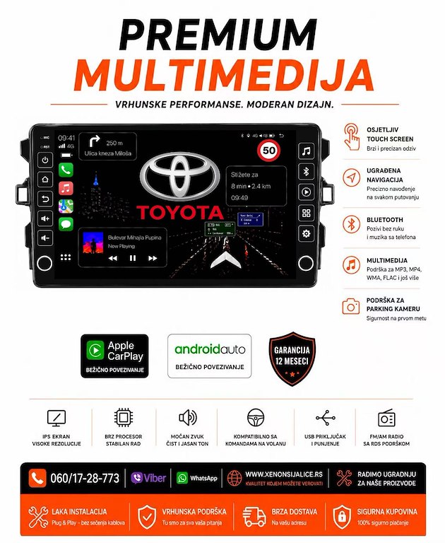 TOYOTA AURIS MULTIMEDIJA ANDROID,CAR PLAY NAVIGACIJA TOUCH SCREEN 9 INCA