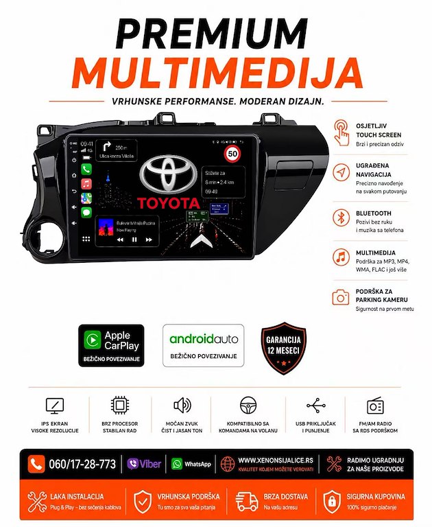 TOYOTA HILUX NOVI TIP MULTIMEDIJA ANDROID,CAR PLAY NAVIGACIJA TOUCH SCREEN 10 INCA