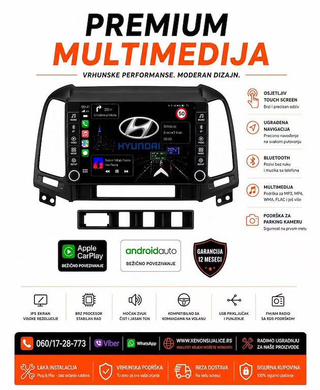 HYUNDAI SANTA FE MULTIMEDIJA ANDROID,CAR PLAY NAVIGACIJA TOUCH SCREEN 10 INCA