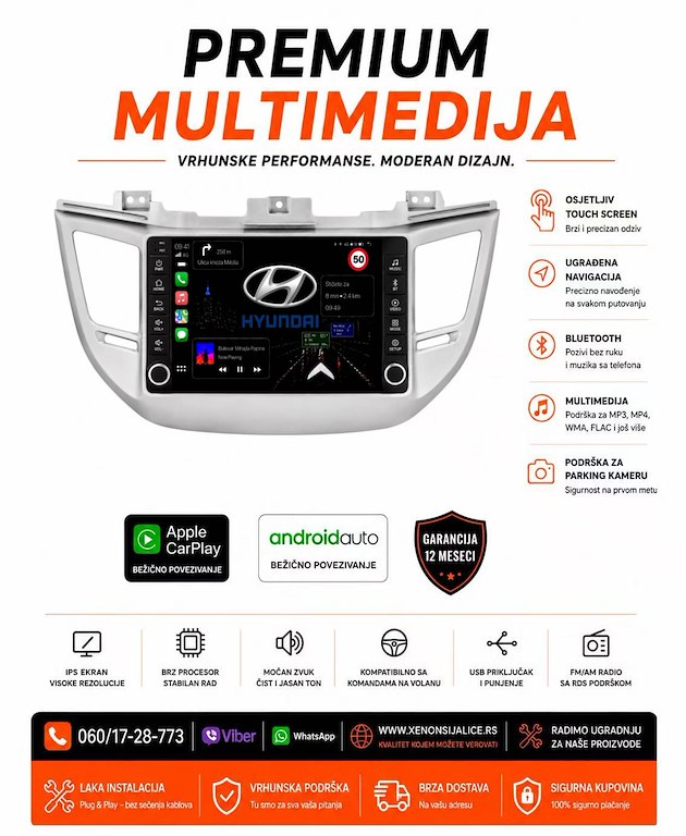 HYUNDAI TUCSON NOVI TIP MULTIMEDIJA ANDROID,CAR PLAY NAVIGACIJA TOUCH SCREEN 10 INCA