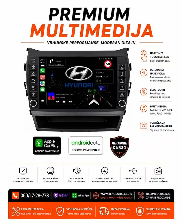 HYUNDAI SANTA FE,IX45 MULTIMEDIJA ANDROID,CAR PLAY NAVIGACIJA TOUCH SCREEN 10 INCA