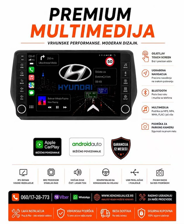HYUNDAI TUCSON,SANTA FE NOVI TIP MULTIMEDIJA ANDROID,CAR PLAY NAVIGACIJA TOUCH SCREEN 10 INCA
