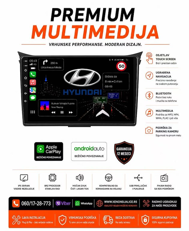 HYUNDAI I30 NOVI TIP MULTIMEDIJA ANDROID,CAR PLAY NAVIGACIJA TOUCH SCREEN 10 INCA