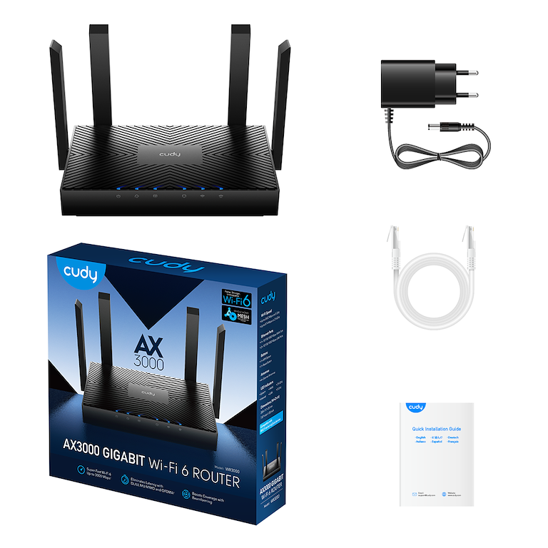 Wireless Mesh Router Cudy WR3000/WiFi 6/AX3000/EXT4x5dBi/1WAN/4LAN/repeater/AP/MU-MIMO