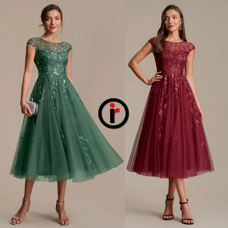 ELEGANTNE TEA LENGTH HALJINE SA LISTIĆIMA I TILOM