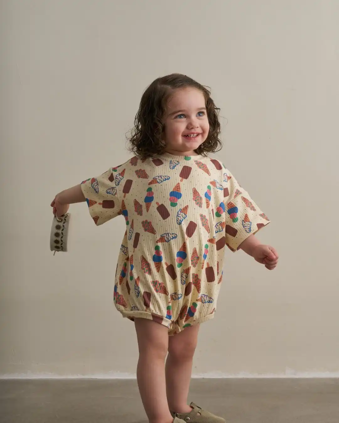 Romper za bebe od rebrastog pamuka Comfy Cubs Cream