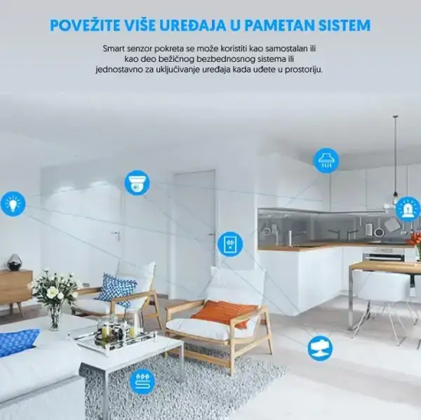 Tuya Wi-Fi smart senzor pokreta,WIFI,Tuya app.,ugao detekcije 128°,Bela