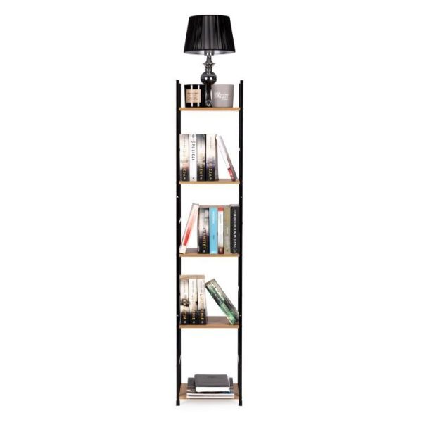 MODERNHOME Drvena polica sa metalnim okvirom u loft stilu, 5 nivoa, u boji hrasta -