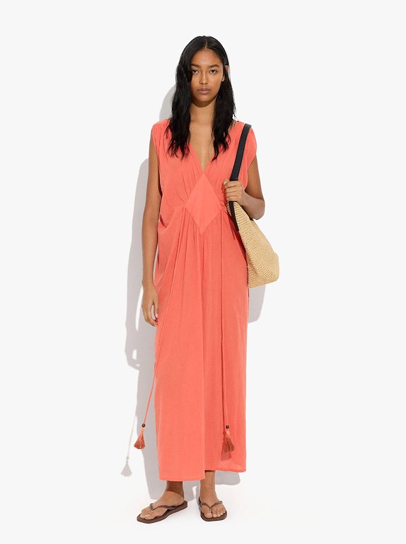 LONG DRESS WITH DIAMOND PATTERN 100% COTTON