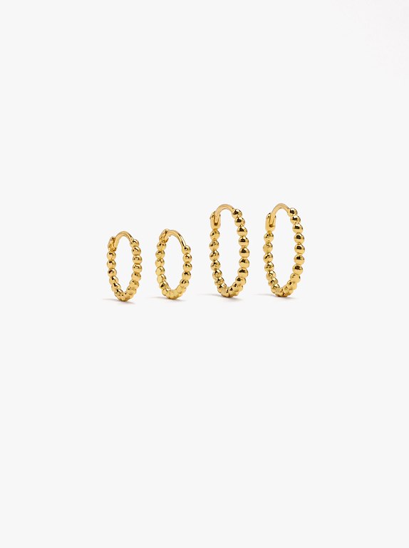 SET OF HOOP EARRINGS WITH SPHERES GOLD PLATED 18K