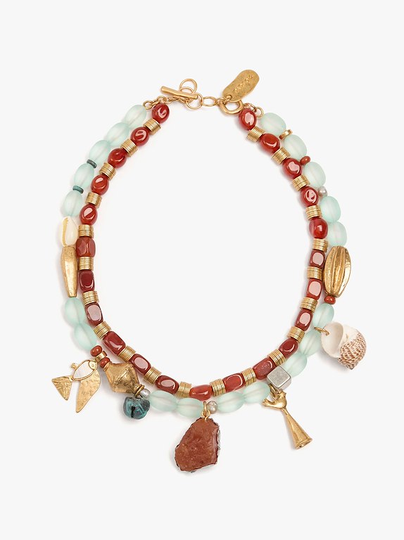 DOUBLE NECKLACE WITH BEADS AND SHELLS