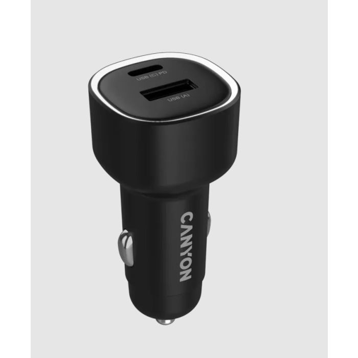 CANYON punjač za auto OnDrive 48 PD, USB-C+USB-A, 48W, Crni