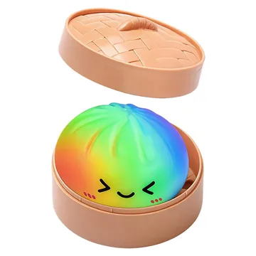 DUMPLING SQUISHY STRESS RELIEF TOY WITH STEAMER BOX - RAINBOW