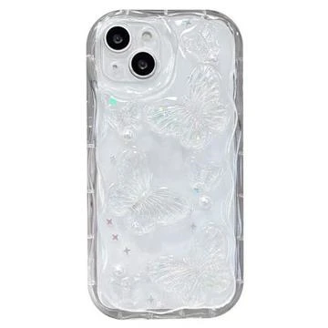 IPHONE 15 BUTTERFLY AND PEARL TPU CASE - TRANSPARENT