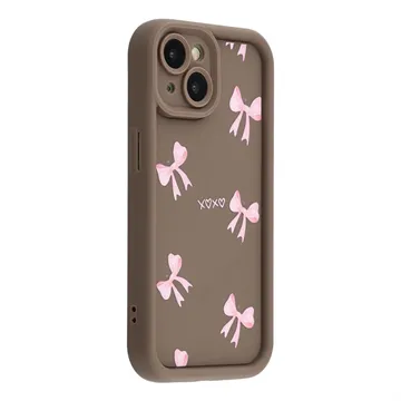 IPHONE 15 PLUS STYLISH SHOCKPROOF TPU CASE WITH RAISED EDGES - BROWN / BOW