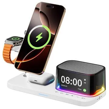 C09PLUS 5-IN-1 QI2.2 MAGNETIC WIRELESS CHARGER WITH ALARM CLOCK - 25W - WHITE