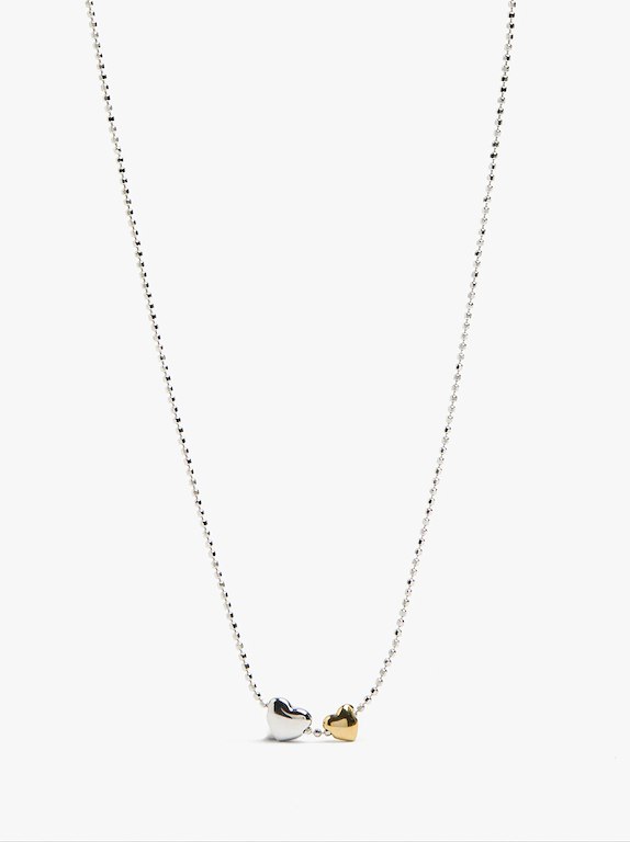 NECKLACE WITH BICOLOR HEARTS 18K GOLD PLATED - 925 STERLING SILVER