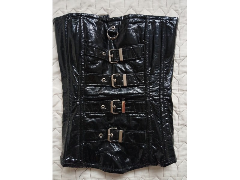 Nov PVC lakovani crni korset sa kaisicima, M-L