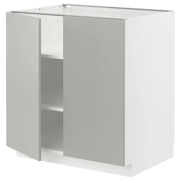 Podni element s policama/2 vrata, bela/Havstorp svetlosiva, 80x60 cm