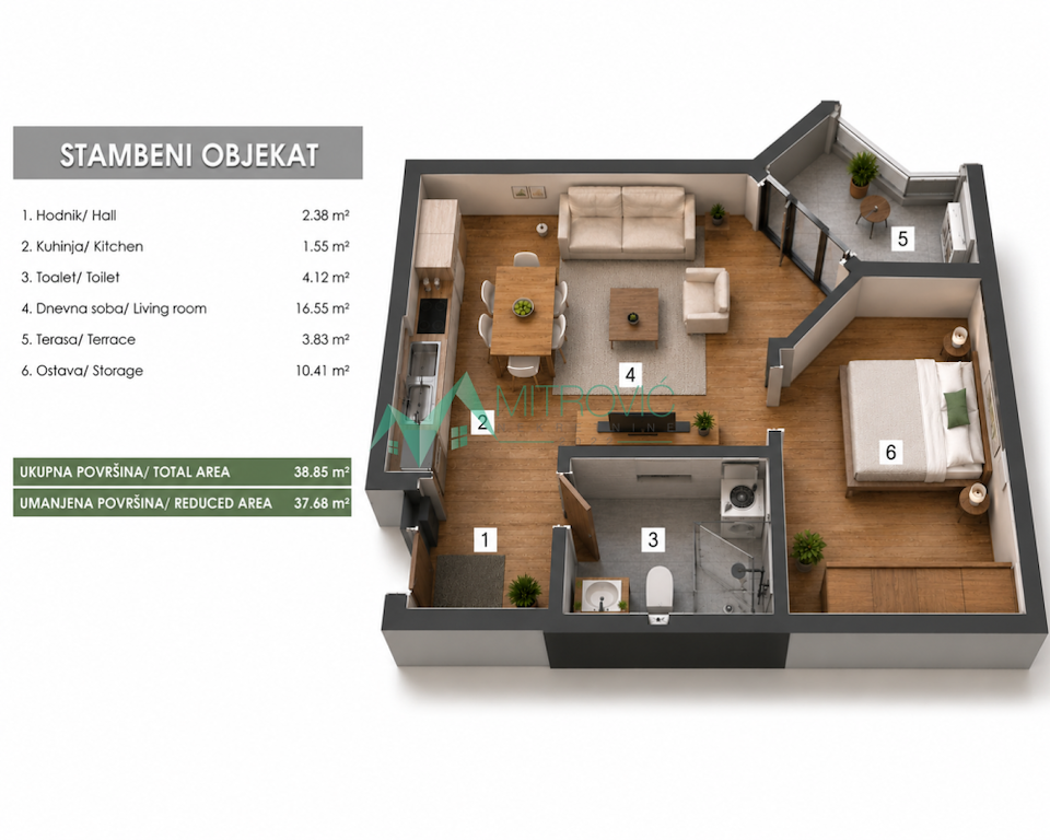 Dvosoban stan na prodaju, 38m2, 145.151€