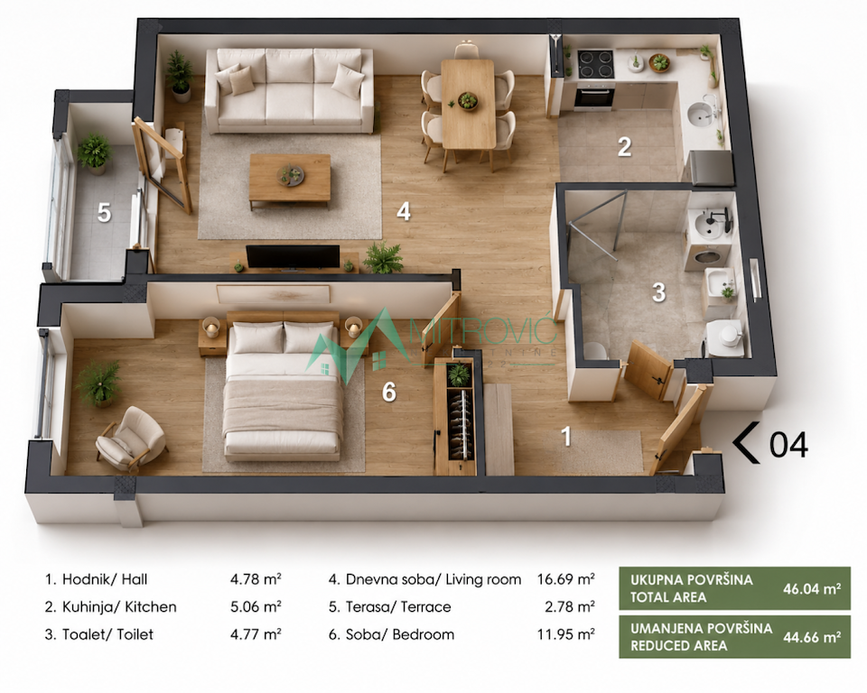 Dvosoban stan na prodaju, 45m2, 172.039€