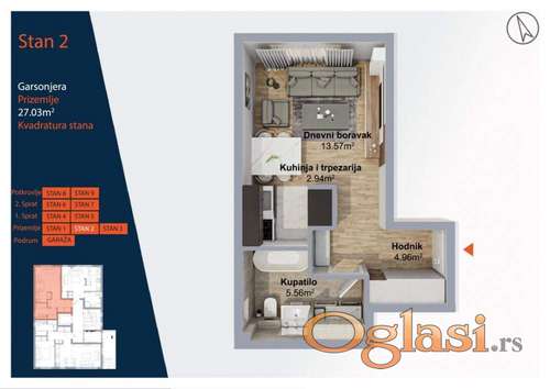 Garsonjera 27+ 50m2 bašta ID#1035