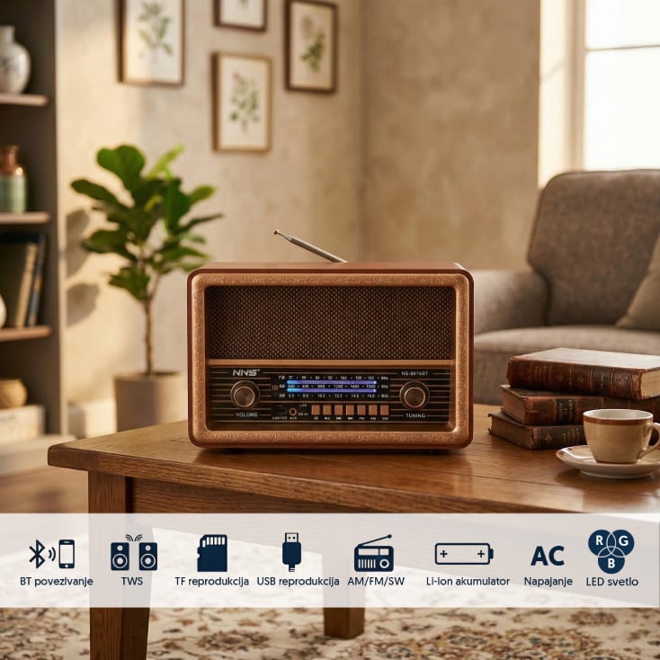 Retro RGB Bluetooth radio 8076BT