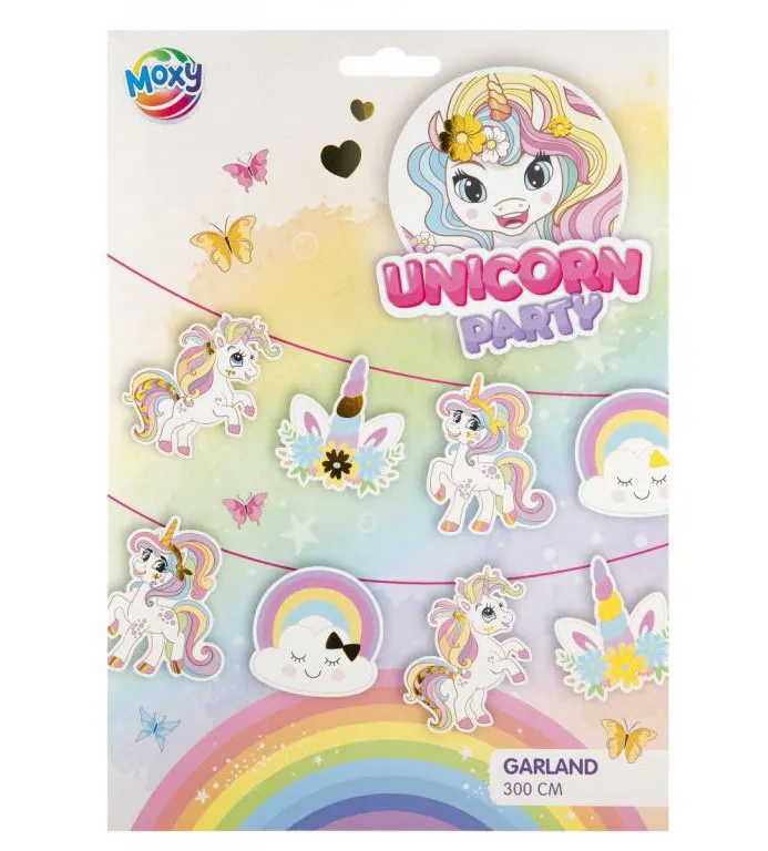 Rođendanska dekoracija - girlanda 3m UNICORN 14 zastavica