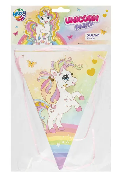 Rođendanska dekoracija - girlanda 3m UNICORN 7 zastavica