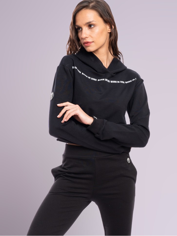 CROP TOP MAJICA DUGIH RUKAVA - CRNA
