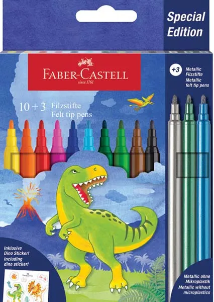 FABER CASTELL flomasteri 10+3 DINOSAURUS