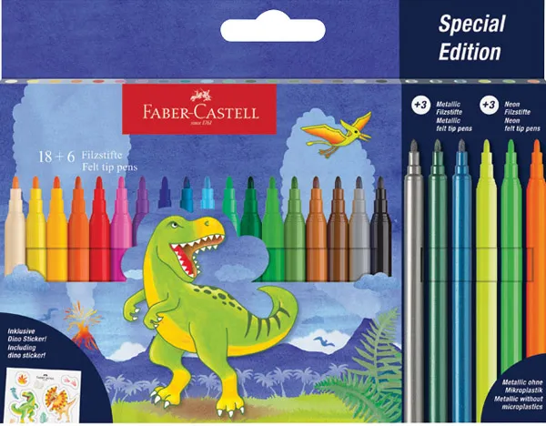 FABER CASTELL flomasteri 18+6 DINOSAURUS