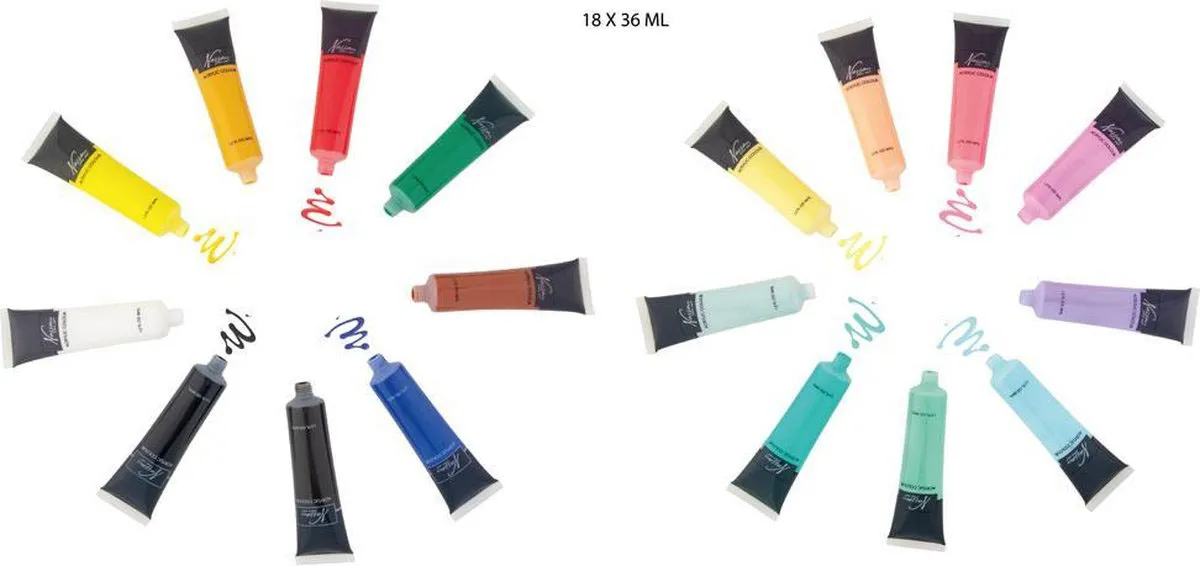 Tempere 18 x 36ml - ACRYLIC 9X BRIGHT, 9X PASTEL